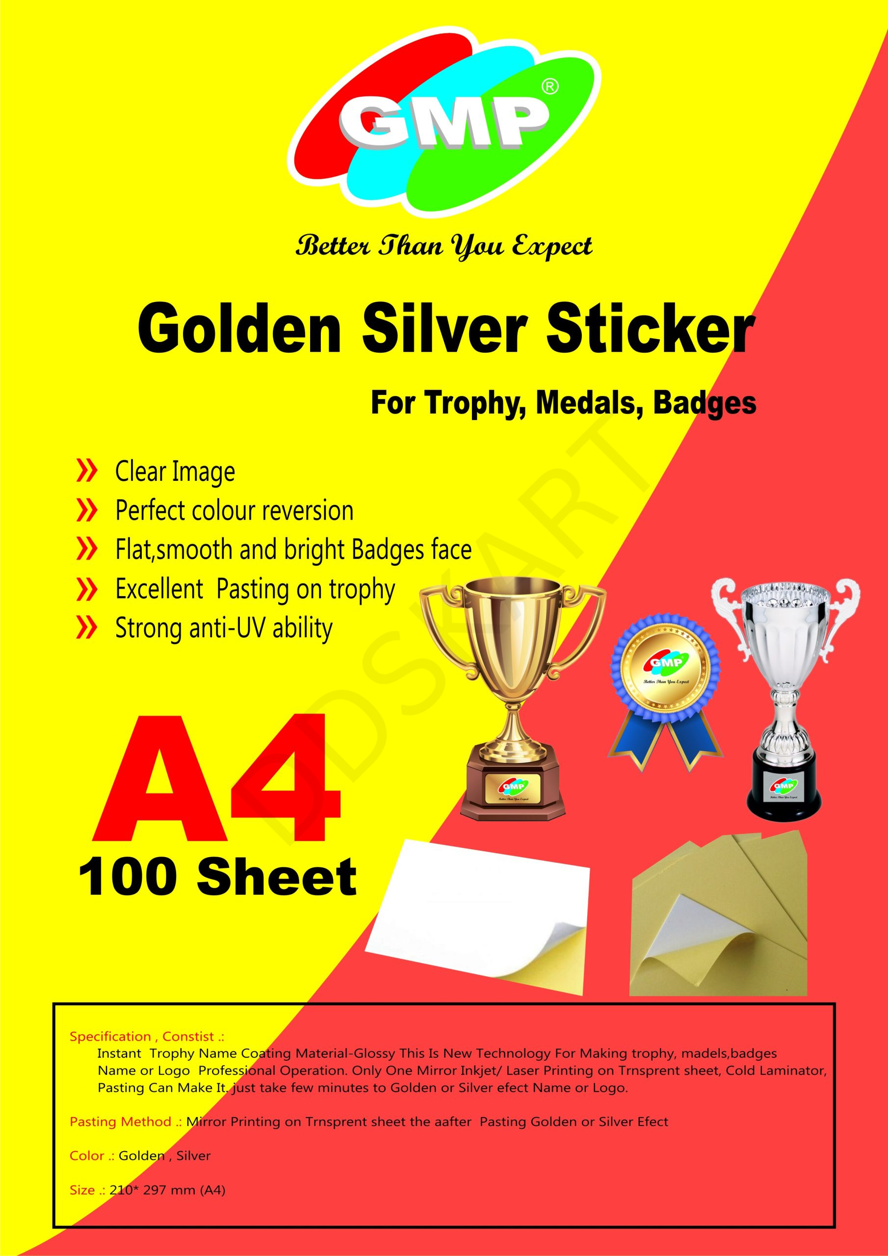 GMP A4 Golden/Silver Adhesive Sticker Sheets (2-in-1)