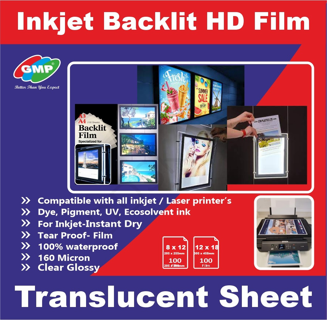 GMP Translucent Backlit Film (20 Sheets)Printable Inkjet & Laser