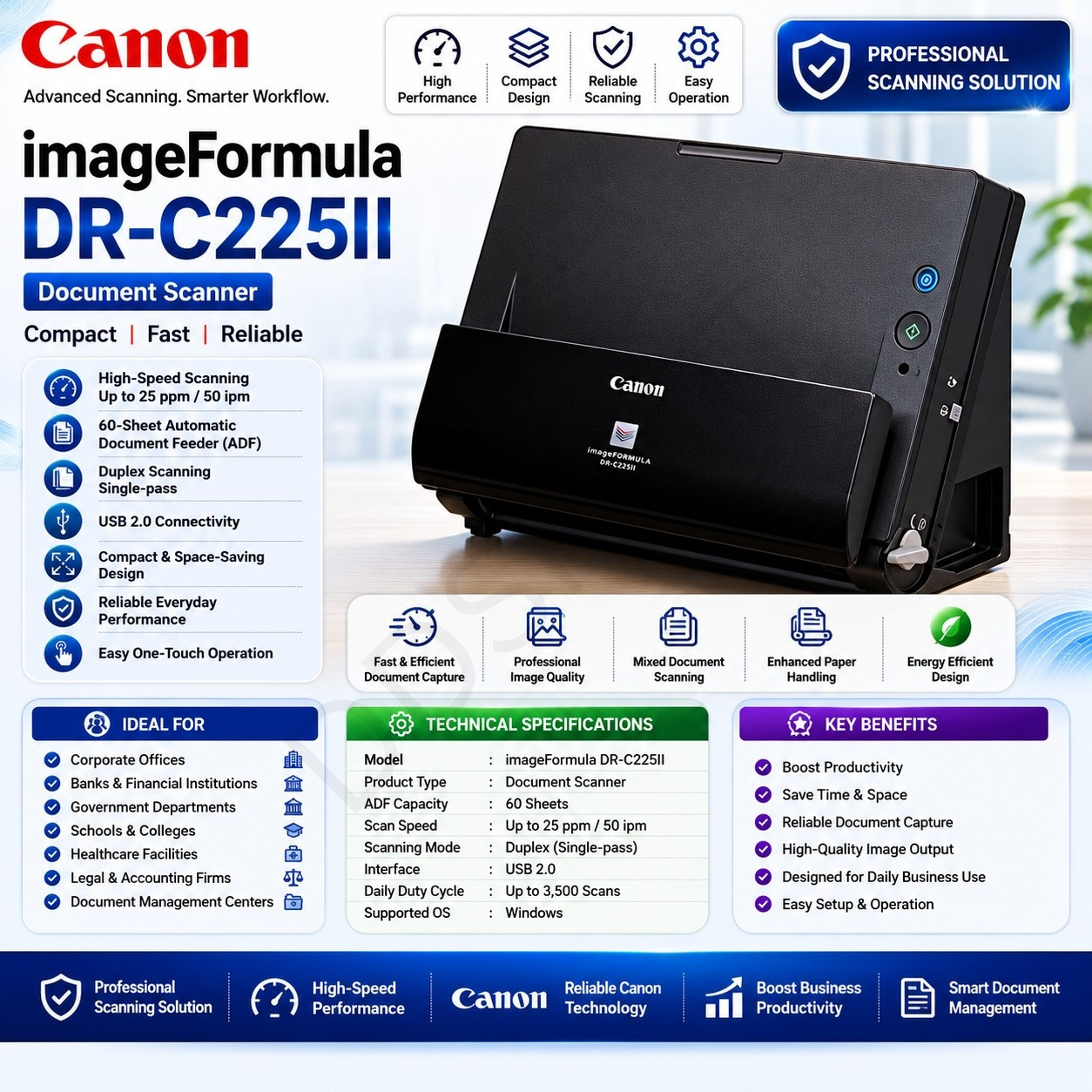 Canon imageFORMULA DR-C225II Document Scanner | Compact