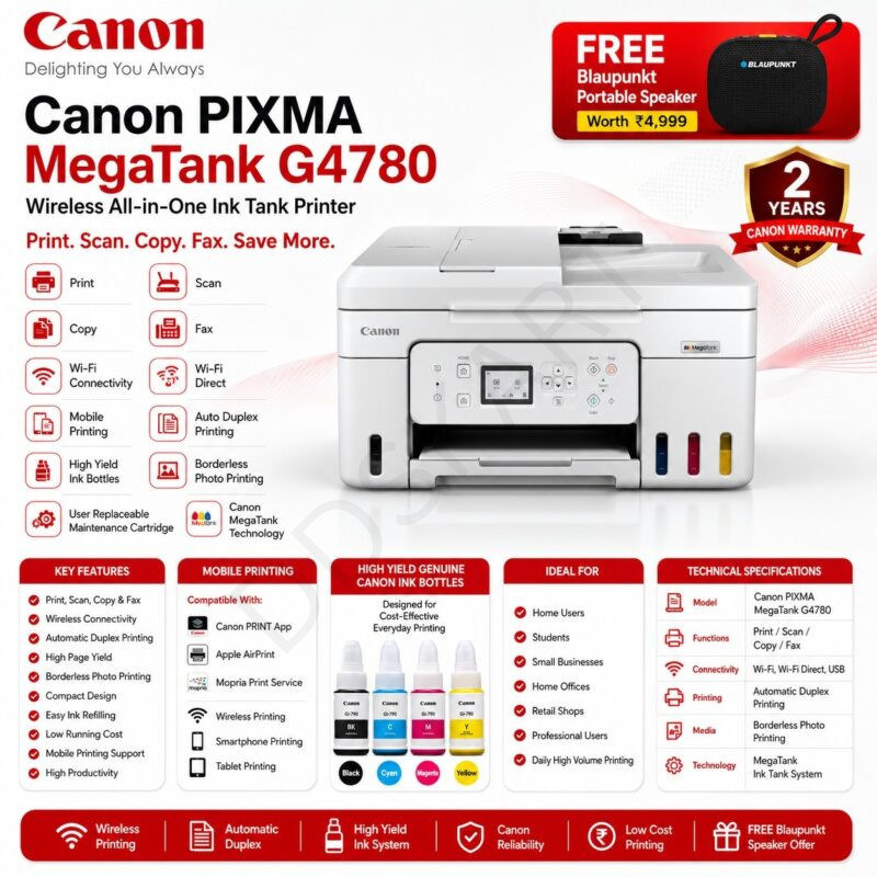 Canon PIXMA G4780 Printer with Free Blaupunkt Speaker | WiFi